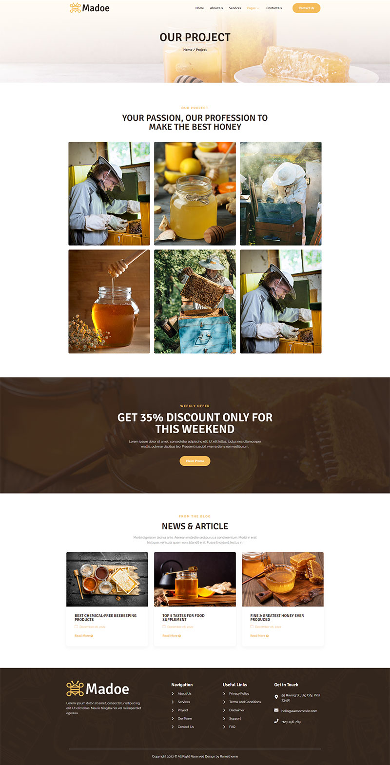 Madoe - Honey Bee Farm Elementor Template Kit by Rometheme | ThemeForest